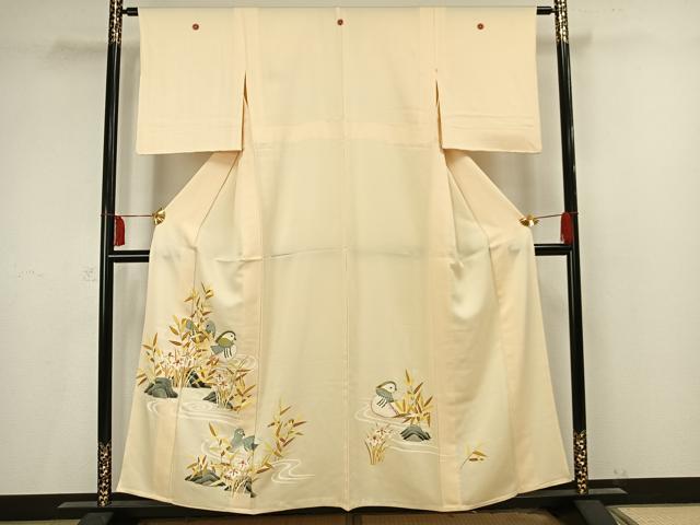 平和屋着物○訪問着 総刺繍 駒刺繍 立波草花文 暈し染め 金糸 正絹