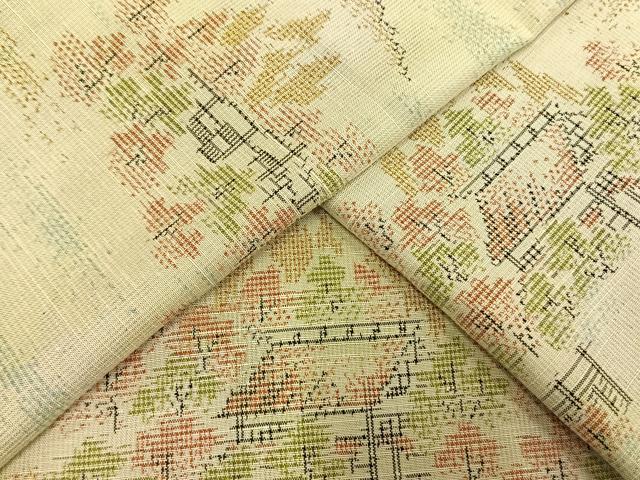 平和屋着物▽上質な紬　単衣　風景樹林文　正絹　逸品　AAAV2611fy