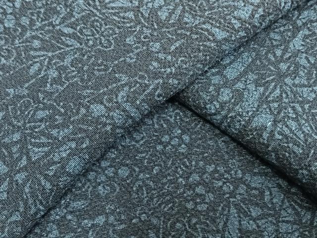 平和屋着物▽上質な小紋　単衣　藍　型染め　草花文　正絹　逸品　AAAV2671fy