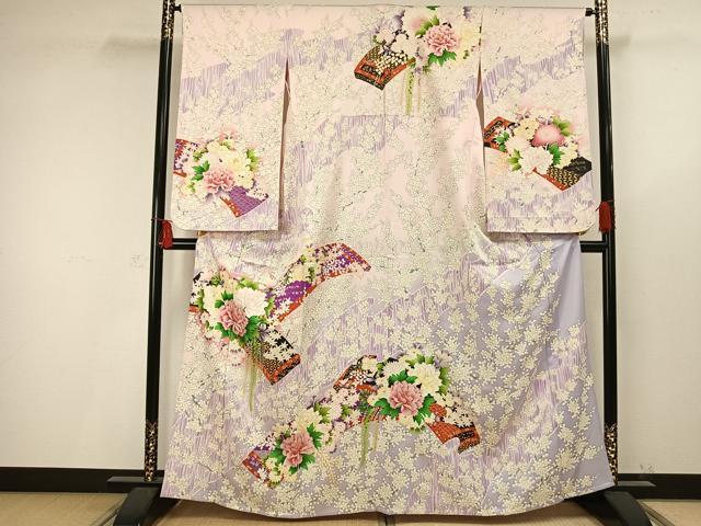 平和屋着物▽小振袖　二尺袖　単衣　草花文　金彩　正絹　逸品　AAAV2680fy