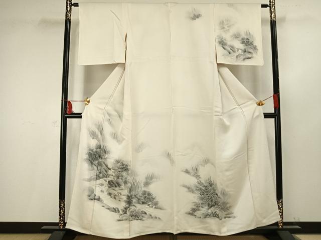 平和屋着物▽訪問着　単衣　手描き　風景文　正絹　逸品　AAAV2682fy