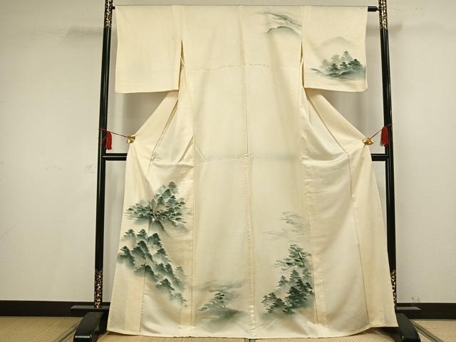 平和屋着物▽訪問着　単衣　手描き　樹林文　暈し染め　正絹　逸品　AAAV2685fy