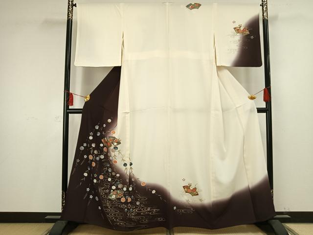 平和屋着物▽訪問着　単衣　地紙花文　金彩　正絹　逸品　AAAV2688fy