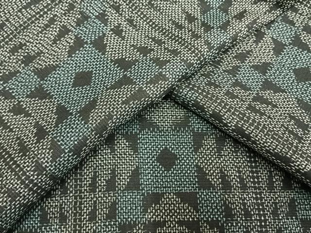 平和屋着物▽上質な紬 　単衣　 変わり市松文様　正絹　逸品　未使用　AAAV2700fy