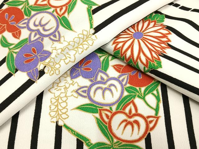 平和屋着物▽小紋　単衣　草花文　ロング丈　洗える着物　未使用　AAAV2709fy