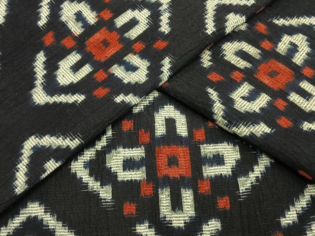 平和屋着物▽上質な紬　単衣　絞り　菱文　綿　逸品　AAAV2724fy