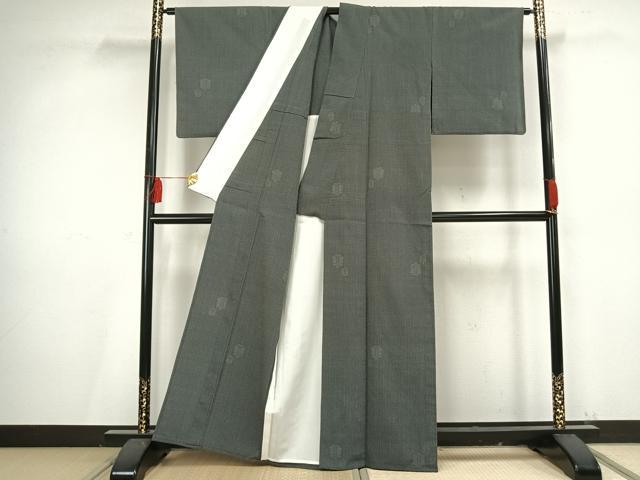 平和屋着物▽白鷹お召 単衣 110亀甲 遠州椿 正絹 逸品 AAAV2733fy