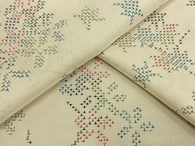 平和屋着物▽上質な紬　単衣　舞花文　正絹　逸品　未使用　AAAV2742fy