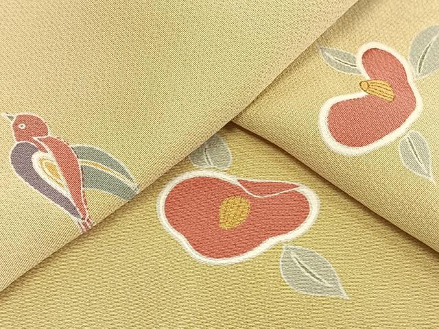 平和屋着物▽上質な小紋　単衣　花鳥文　金彩　正絹　逸品　未使用　AAAV2756fy