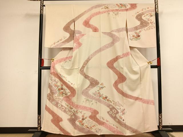 平和屋着物▽訪問着 単衣 友禅 草花文 ロング丈 正絹 逸品 AAAW7732fy