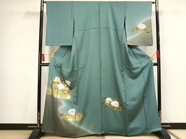 平和屋着物▽訪問着　単衣　草花文　暈し染め　金彩　正絹　逸品　AAAV2772fy