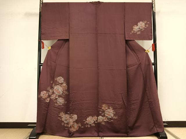 平和屋着物▽訪問着　単衣　雪輪草花文　正絹　逸品　AAAV2773fy