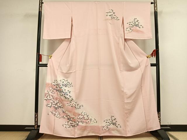 平和屋着物○訪問着 友禅 紬地 亀甲秋草文 正絹 逸品 BAAT0950yc