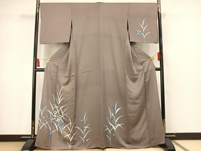 平和屋着物▽訪問着　単衣　友禅　葦　正絹　逸品　AAAV2841fy