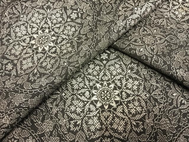 平和屋着物▽お召　単衣　吉祥花文　黒地　正絹　逸品　AAAV2854fy