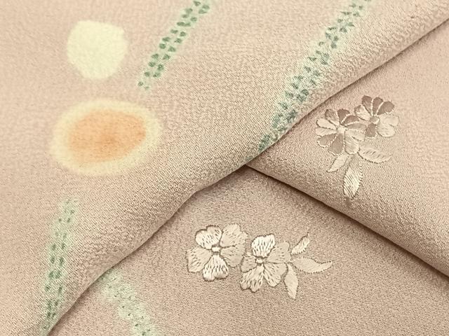 平和屋着物▽上質な小紋　単衣　絞り　刺繍　草花文　正絹　逸品　AAAV2862fy