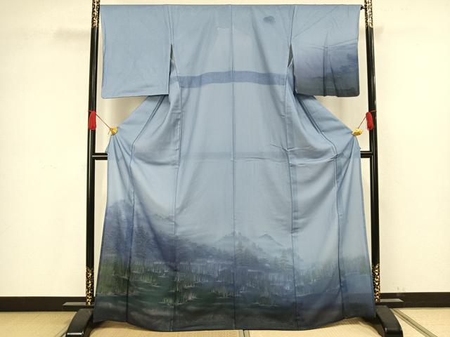 平和屋着物▽訪問着　無双仕立て　紗袷　紗×絽　風景文　玉泉　こぐま　銀彩　さが美扱い　反端付き　正絹　逸品　未使用　AAAV2870fy