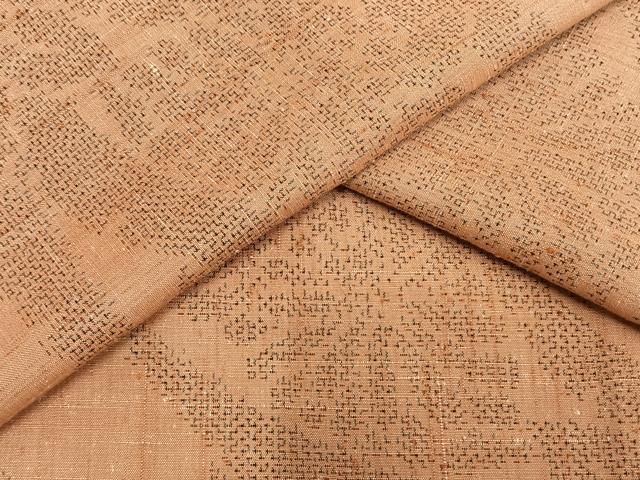 平和屋着物▽上質な紬　単衣　草花文　正絹　逸品　AAAV2877fy