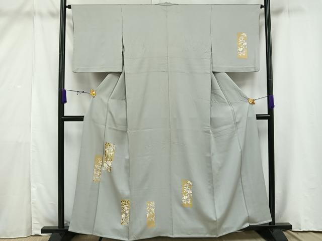 平和屋着物▽訪問着　単衣　熨斗草花文　金彩　正絹　逸品　AAAV5206mf