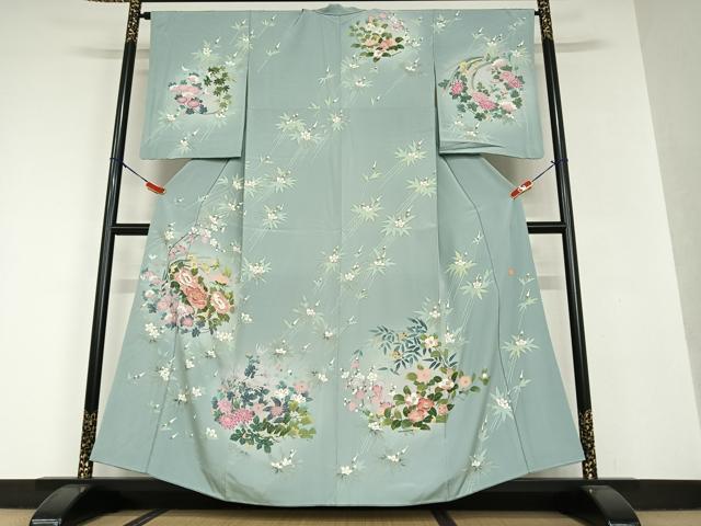 平和屋着物●訪問着　友禅　作家物　草花文　暈し染め　正絹　逸品　AAAV7053zg