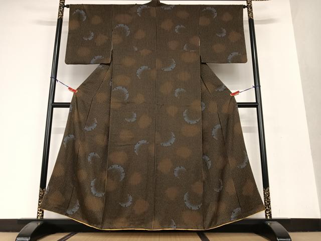 平和屋着物●上質な小紋　雪輪文　縞　正絹　逸品　AAAV7064zg