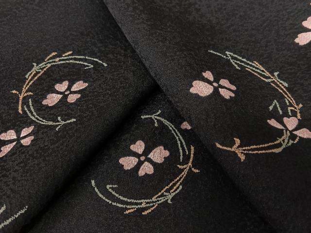 平和屋着物●上質な小紋　舞花文　黒地　正絹　逸品　AAAV7070zg