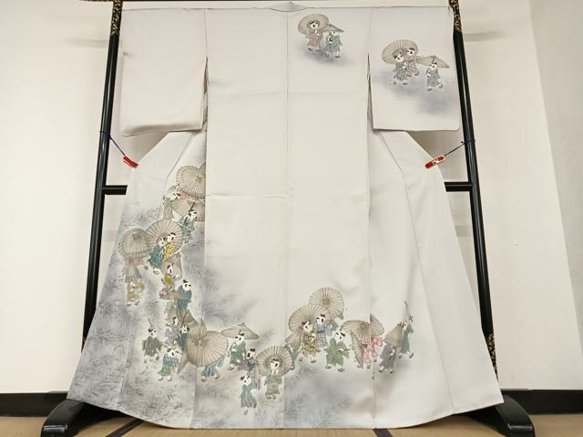 平和屋着物●訪問着　手描き　童子　暈し染め　正絹　逸品　AAAV7097zg