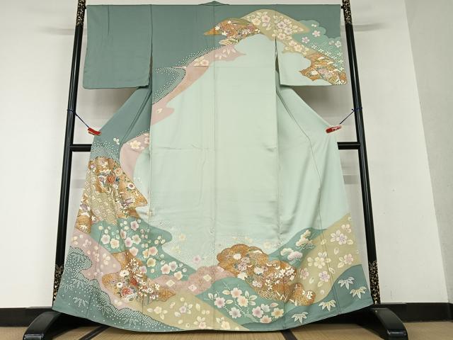 平和屋着物●訪問着　駒刺繍　霞取り花文　松竹梅　暈し染め　金彩　正絹　逸品　AAAV7188zg