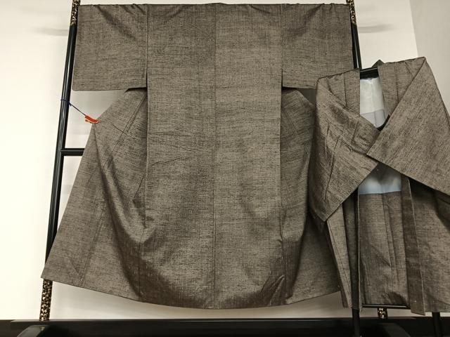 平和屋着物●男性　紬　アンサンブル　色無地　涅色　正絹　逸品　AAAV7222zg