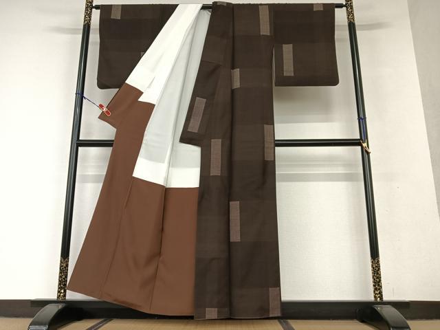 平和屋着物○本場大島紬 泥染め 7マルキ 短冊文 正絹 逸品 AAAV7228zg 紬