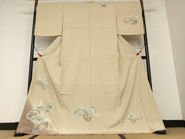 平和屋着物●訪問着　草花文　桐　暈し染め　金彩　ロング丈　正絹　逸品　AAAV7243zg