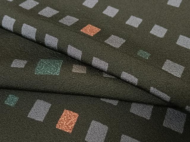 平和屋着物●上質な小紋　格子　黒地　ロング丈　正絹　逸品　AAAV7284zg