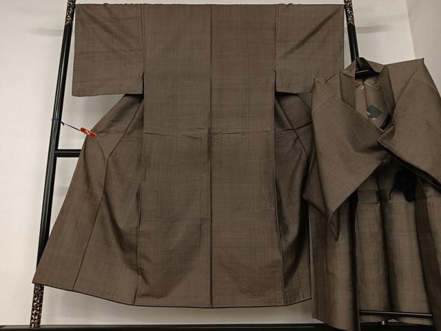 平和屋着物●男性　紬　アンサンブル　格子　正絹　逸品　AAAV7298zg