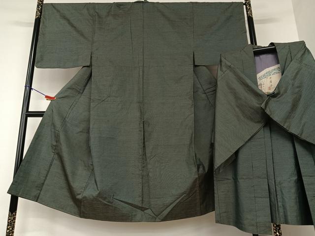 平和屋着物●男性　本場大島紬　アンサンブル　格子　正絹　逸品　AAAV7308zg