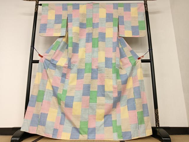 平和屋着物●上質な紬　変わり市松文様　正絹　逸品　AAAV7313zg