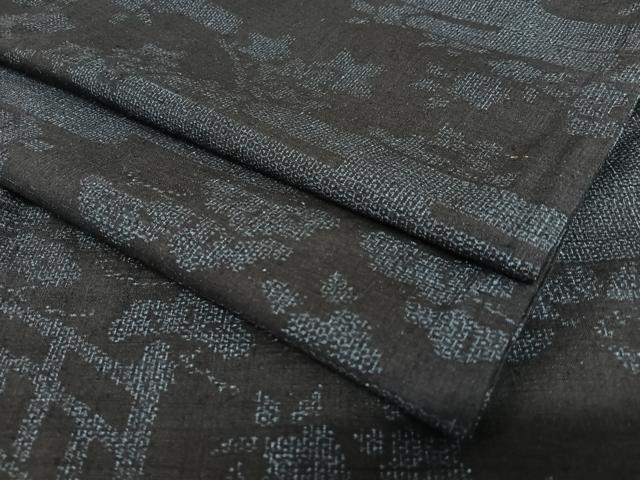 平和屋着物●結城紬　100亀甲　風景草花文　正絹　逸品　AAAV7360zg