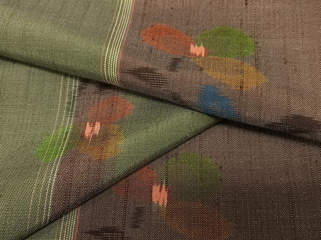 平和屋着物●上質な紬　草花文　縞　正絹　逸品　未使用　AAAV7401zg