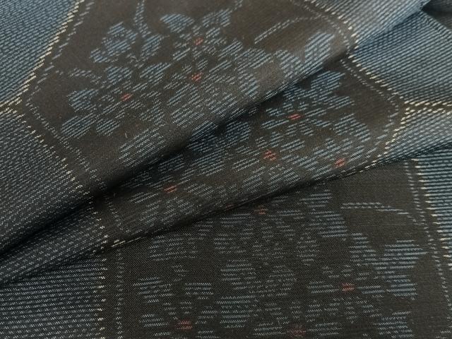 平和屋着物●本場大島紬　花亀甲文　黒地　正絹　逸品　AAAV7418zg