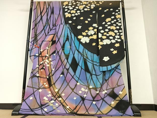 平和屋着物●豪華振袖　手描き　舞花文　暈し染め　金彩　金糸　鈴乃屋扱い　正絹　逸品　AAAV7421zg