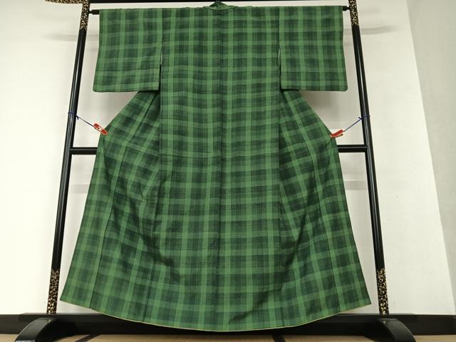 平和屋着物●上質な紬　格子　正絹　逸品　AAAV7425zg