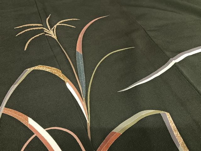 平和屋着物○訪問着 友禅 ススキ 鬼しぼ縮緬 正絹 逸品 AAAV7432zg