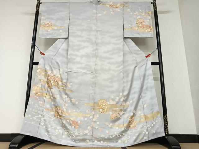 平和屋着物●訪問着　駒刺繍　貝桶枝梅花文　暈し染め　金彩　正絹　逸品　AAAV7436zg