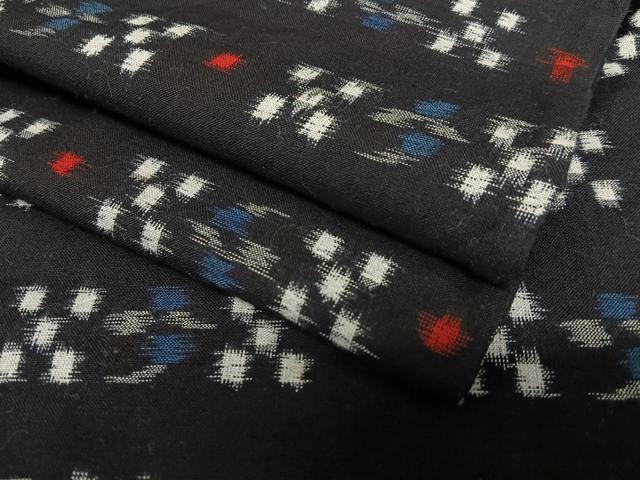 平和屋着物●久留米絣　単衣　幾何学花文　黒地　綿　逸品　AAAV7445zg