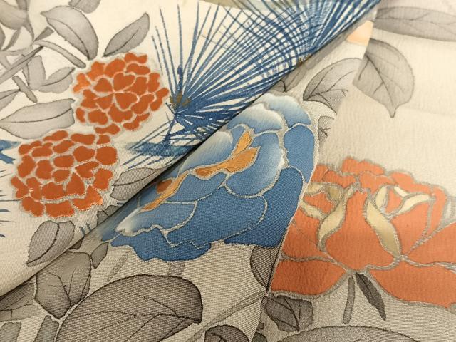 平和屋着物○アンティーク 大正ロマン 訪問着 手描き 刺繍 枝花文 暈し