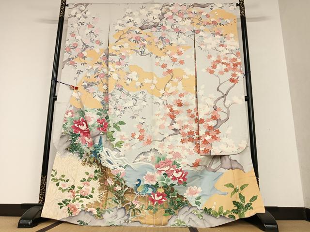 平和屋着物●豪華振袖　友禅　泰常好み　風景花鳥文　暈し染め　金彩　正絹　逸品　AAAV7499zg