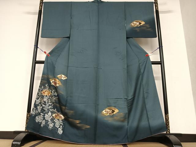 平和屋着物●訪問着　地紙重ね枝梅花文　暈し染め　金彩　丹後縮緬　反端付き　正絹　逸品　AAAV7501zg