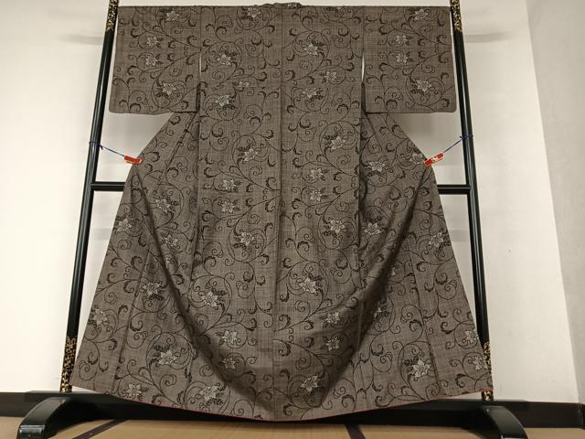 平和屋着物▽上質な紬 単衣 割付文 正絹 逸品 AAAW7864fy