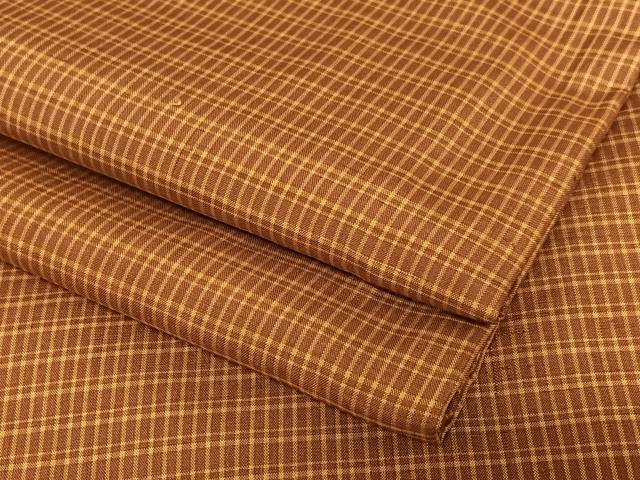 平和屋着物●本場黄八丈　平織　紬　格子　正絹　逸品　AAAV7522zg