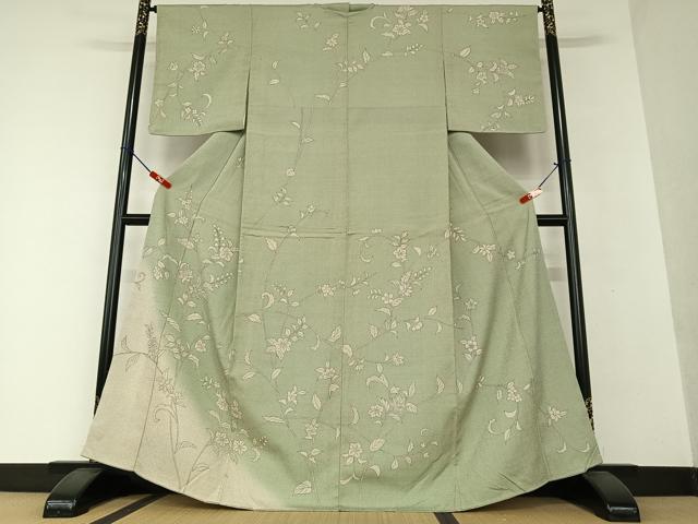 平和屋着物●白鷹お召　訪問着　手描き　枝花文　暈し染め　正絹　逸品　未使用　AAAV7540zg