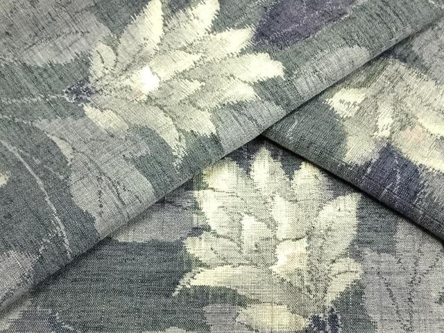 平和屋着物▽小千谷紬　単衣　草花文　正絹　逸品　AAAV8335fy